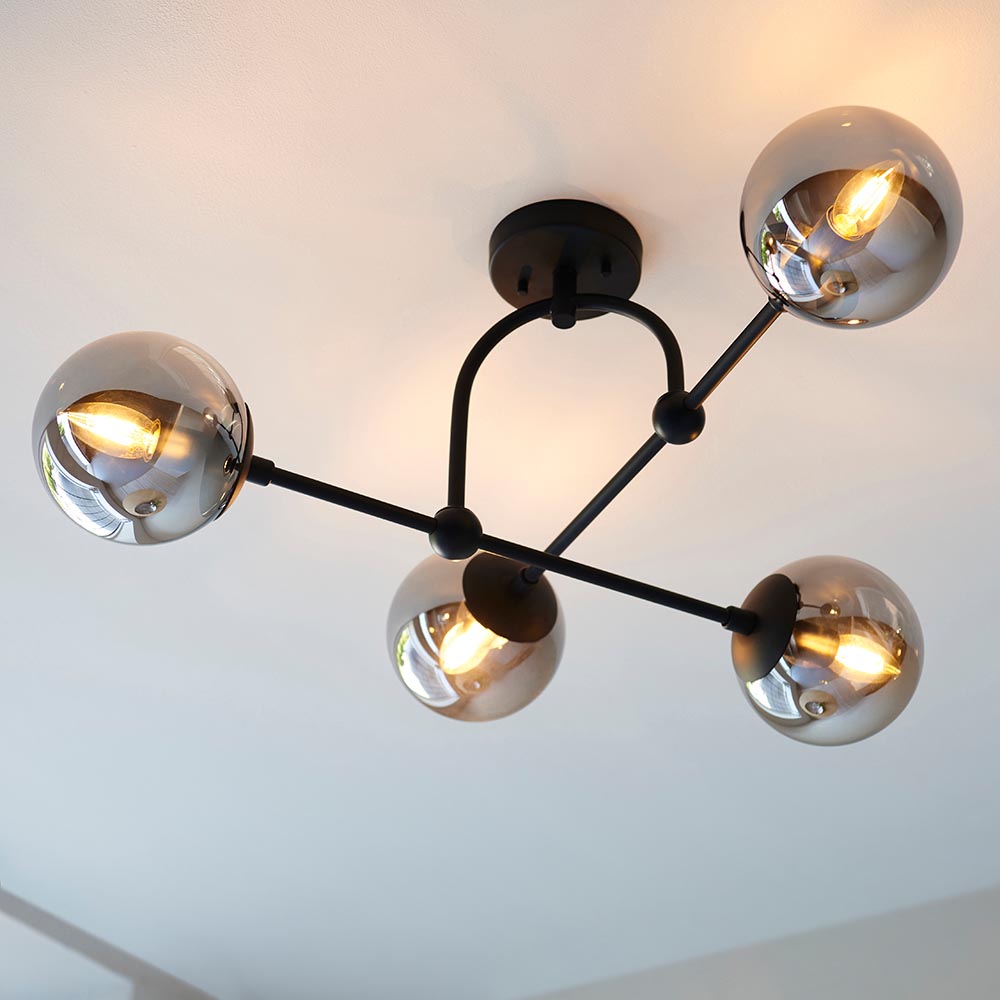 Modern 4 Light Globe Smoked Black Ceiling Light - Stillorgan Decor