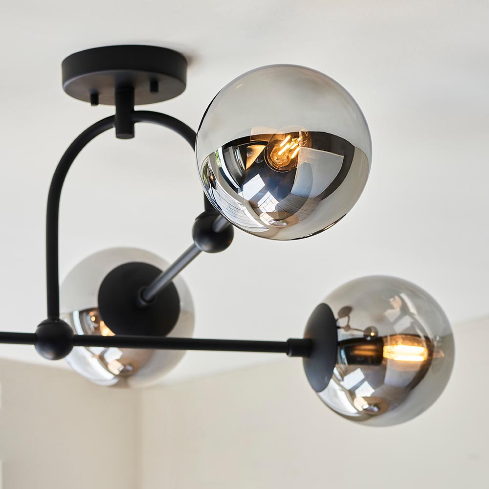 Modern 4 Light Globe Smoked Black Ceiling Light - Stillorgan Decor