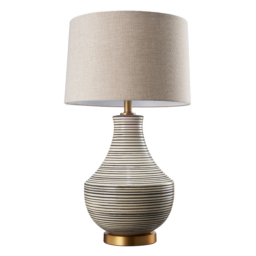 Modern Beige And Grey Stripe Table Lamp - Stillorgan Decor