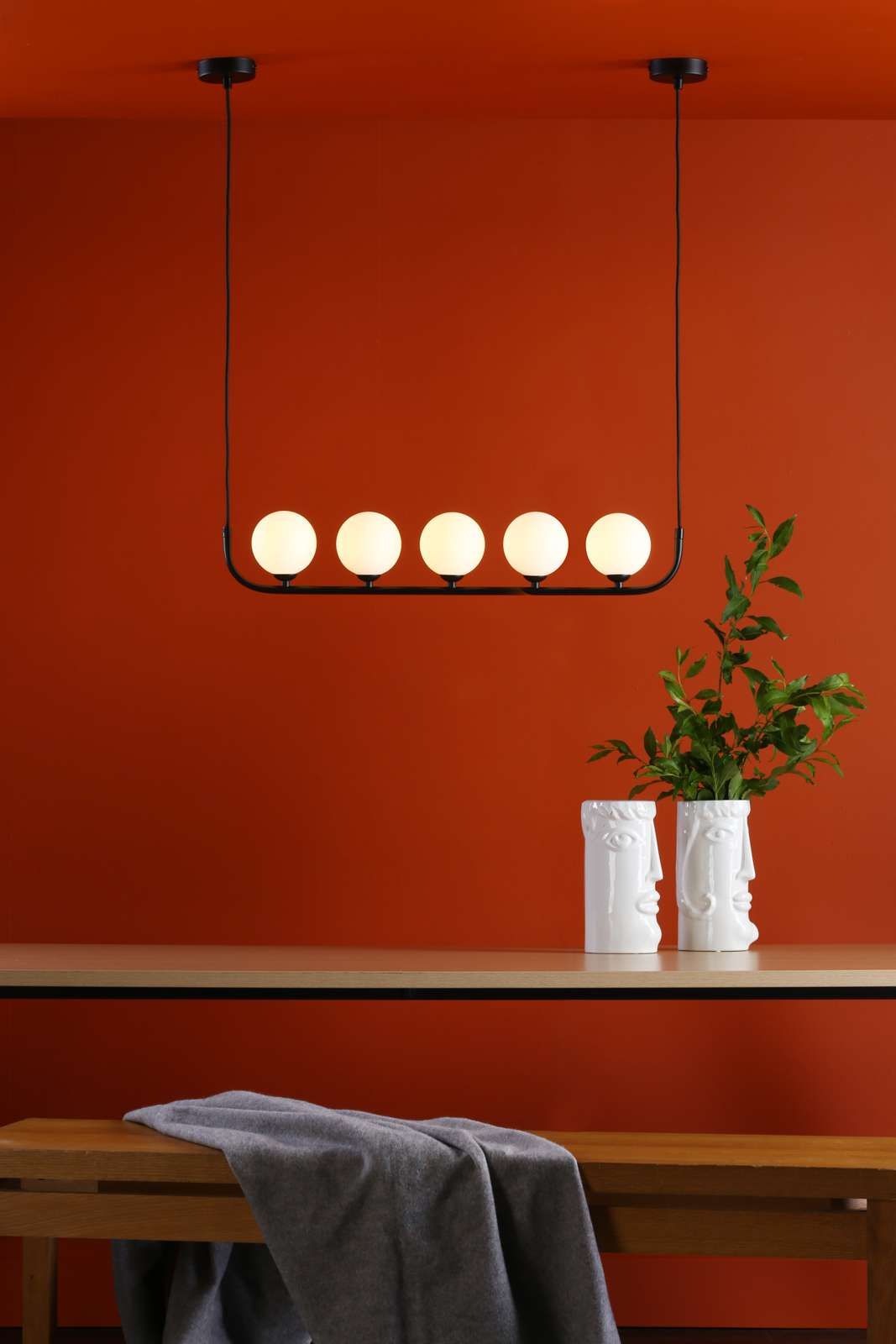 Modern 5 Light Cradle Linear Pendant Matt Black And Opal Glass ...