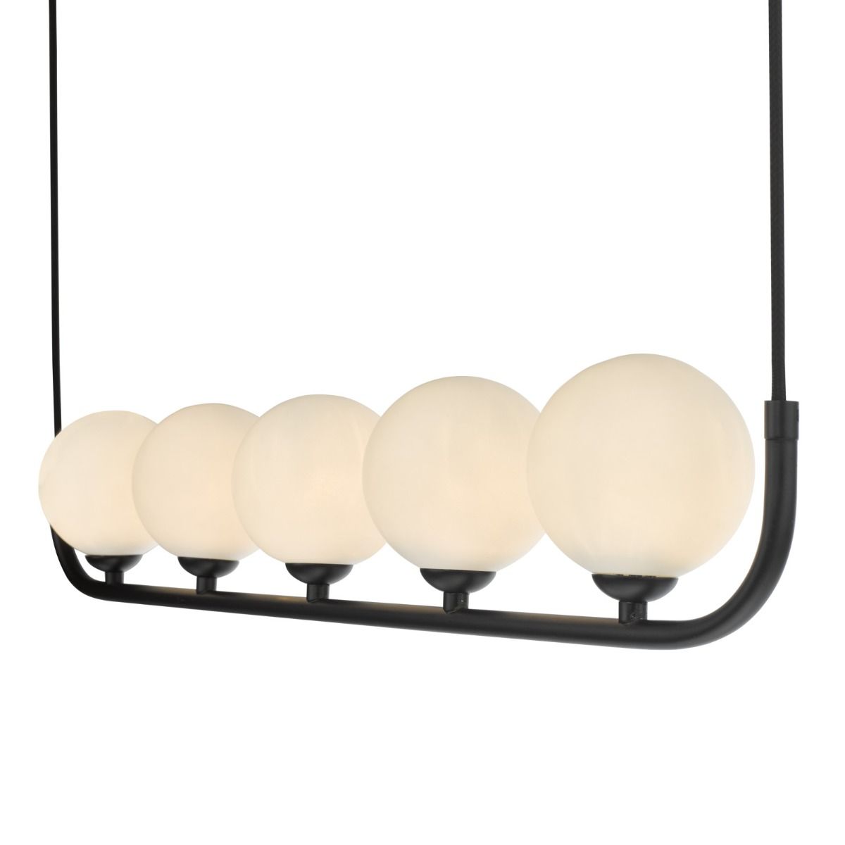 Modern 5 Light Cradle Linear Pendant Matt Black And Opal Glass ...
