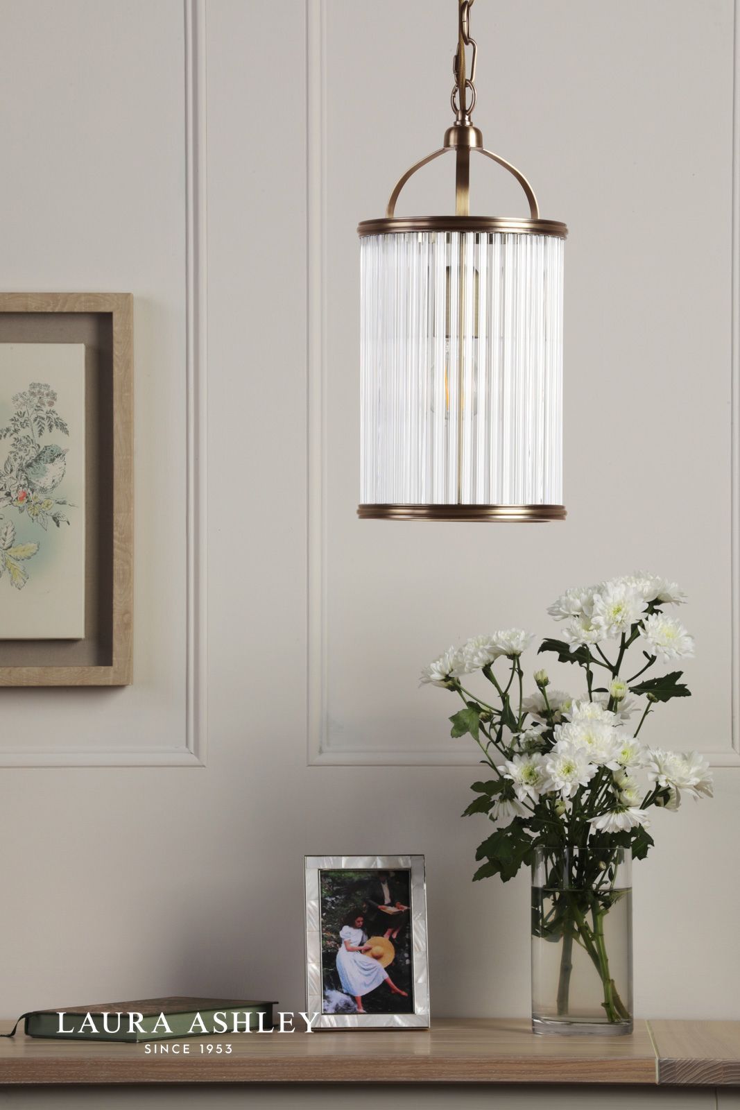 Laura Ashley Sutton Pendant Matt Antique Brass And Ribbed Glass ...