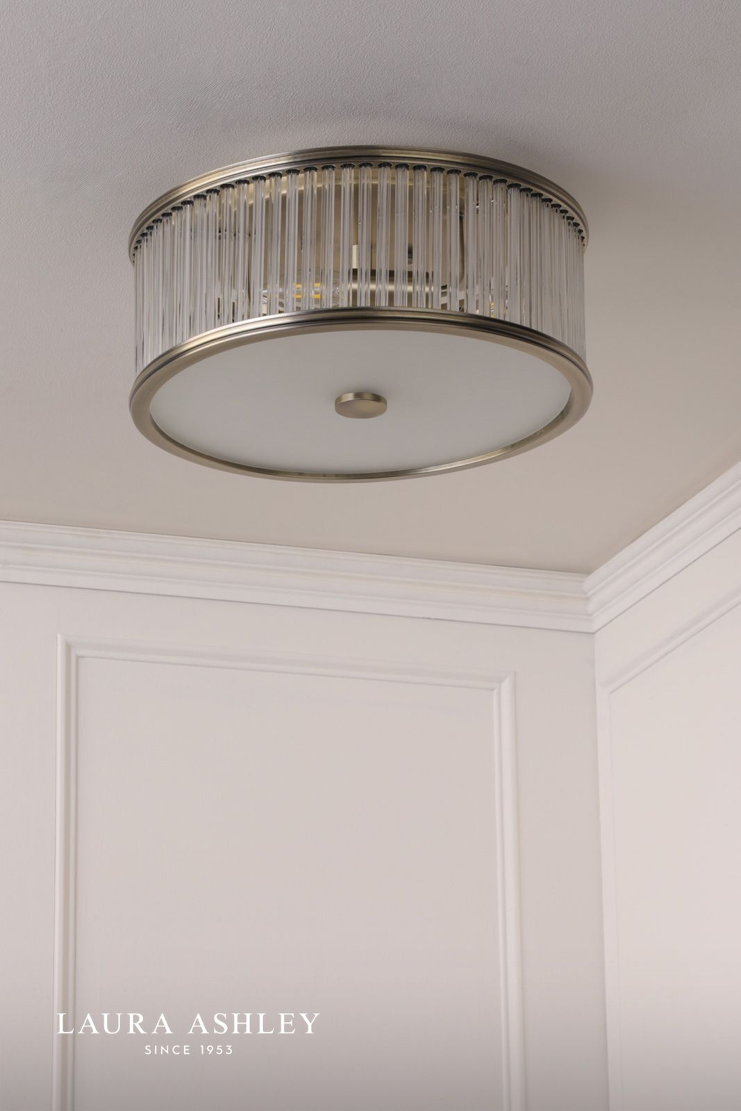 Laura Ashley Sutton 2 Light Flush Matt Antique Brass And Ribbed Glass ...