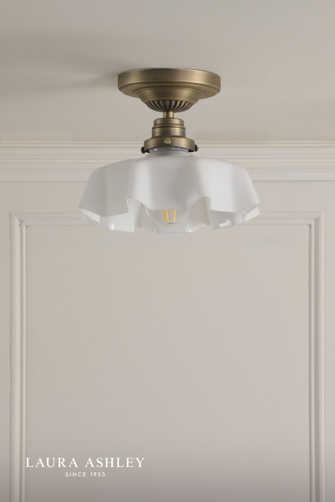 Laura Ashley Banham Semi-flush Matt Antique Brass And White Glass ...
