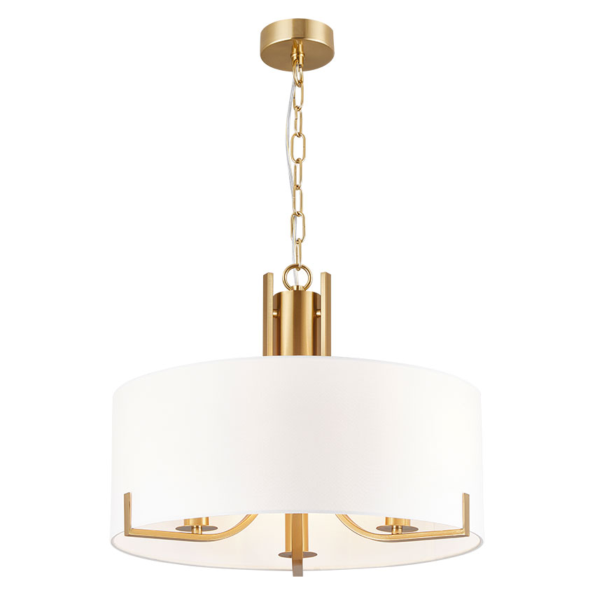Classical Shaded 3 Armed Ceiling Pendant Satin Brass - Stillorgan Decor
