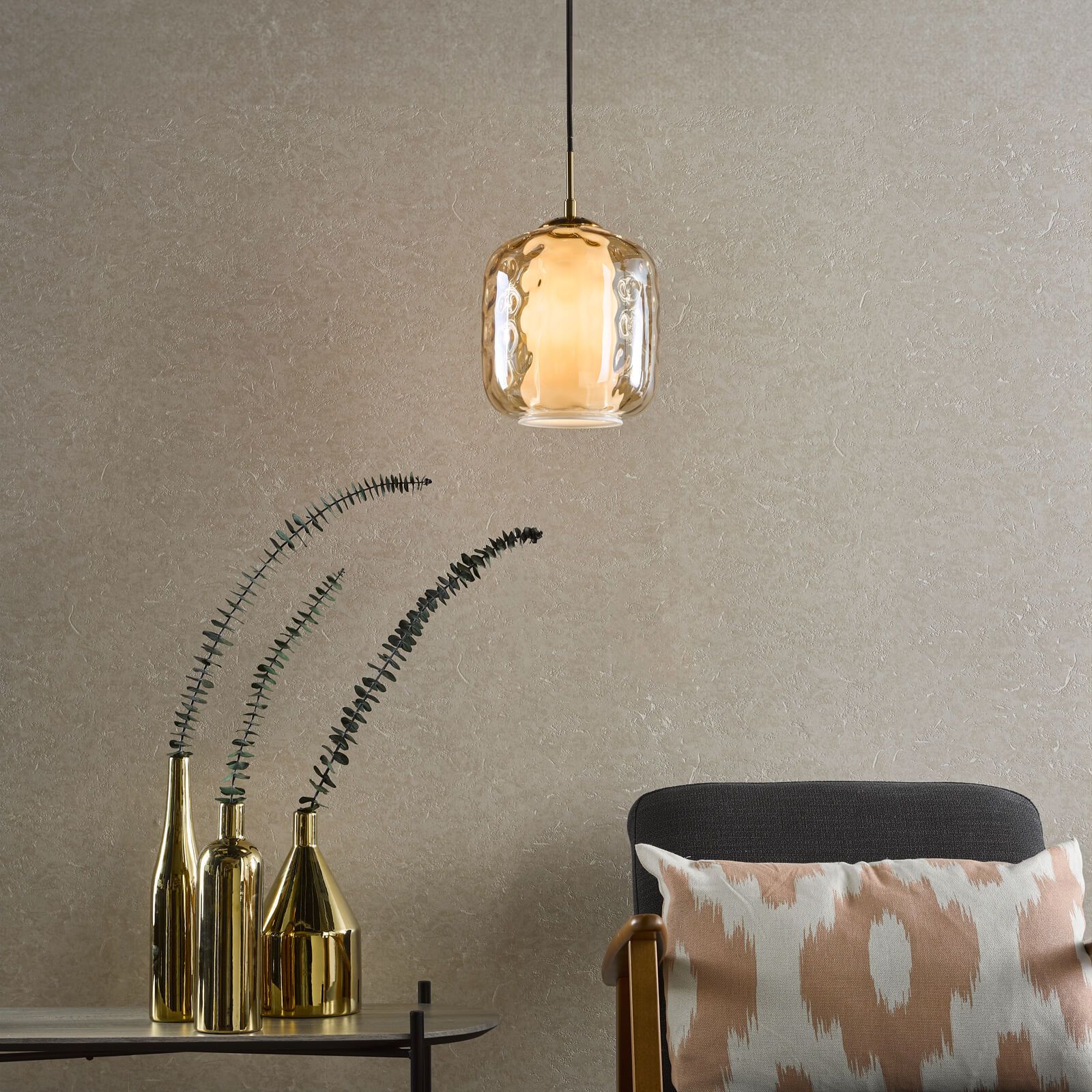 Contemporary Pendant Light Dimpled Glass Aged Brass And Champagne Glass ...