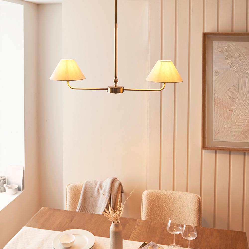 Elegant 2 Light Linear Pendant Light In Antique Brass - Stillorgan Decor